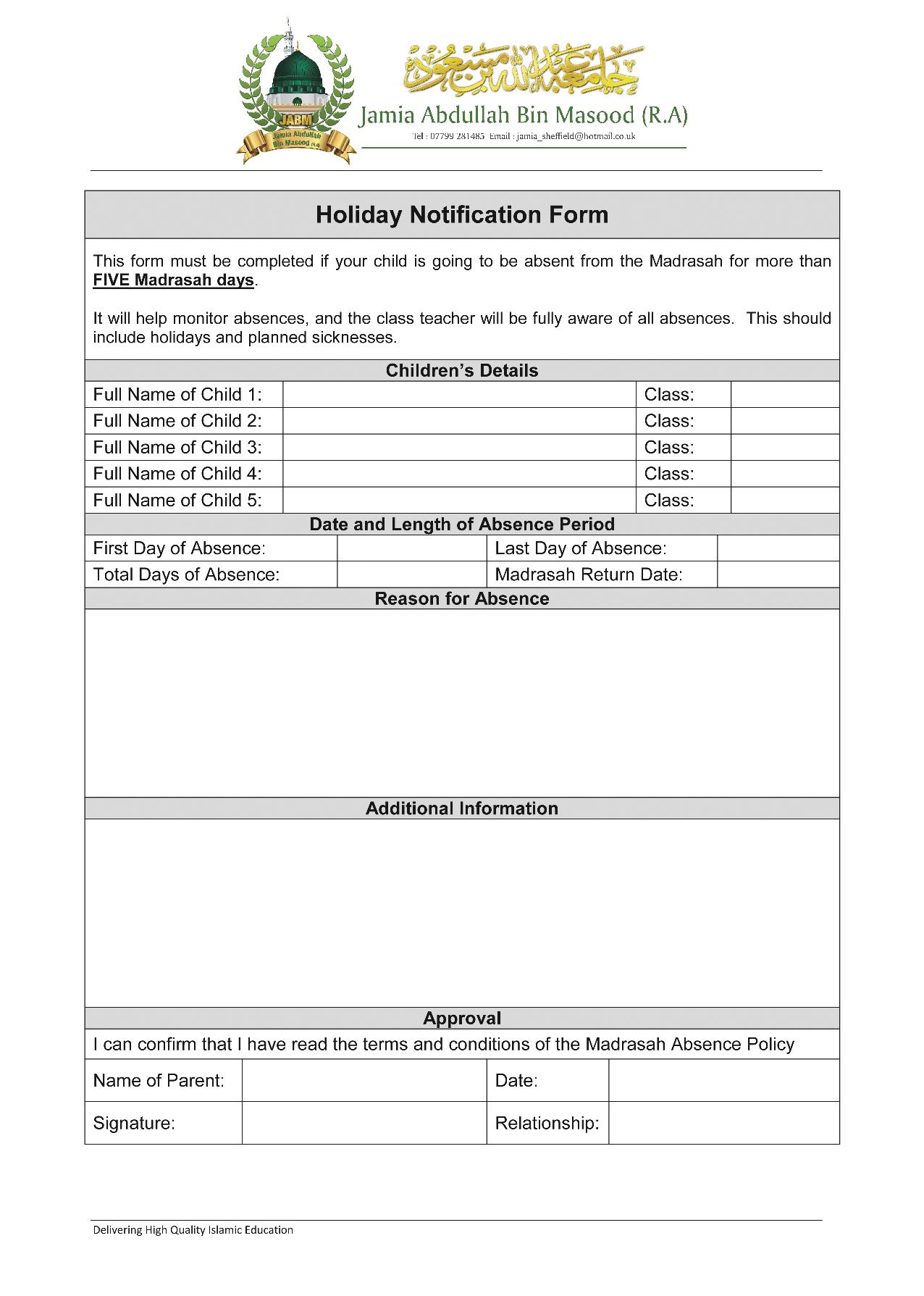 Holiday Form